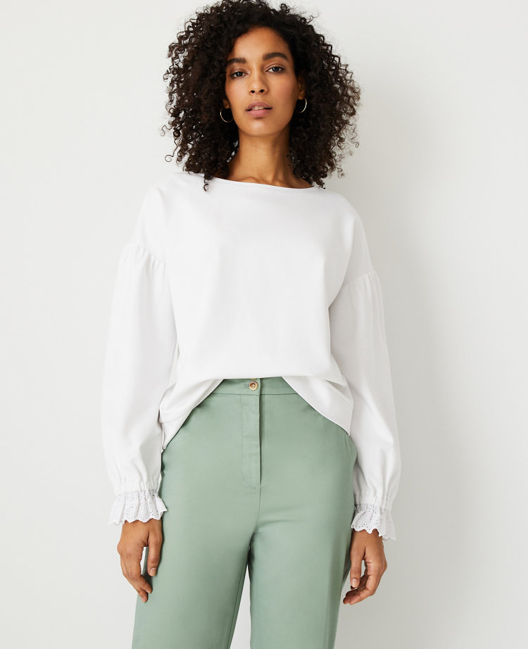 Petite Lace Ruffle Cuff Ponte Top