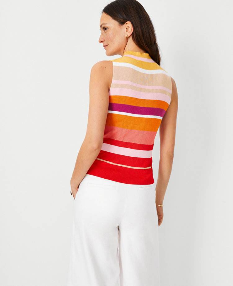 Striped Mock Neck Sweater Shell