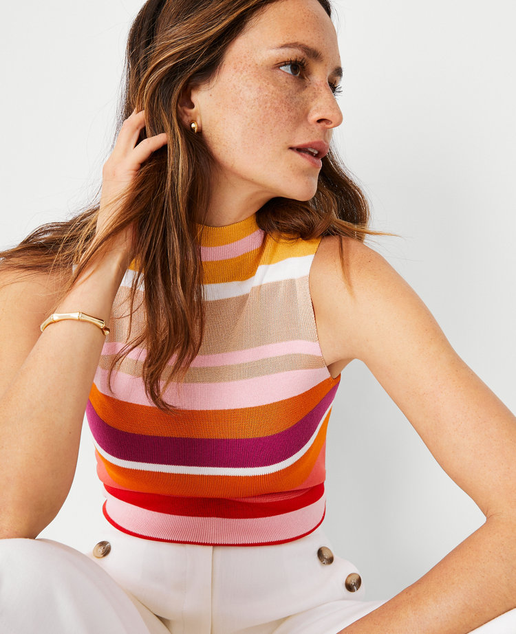 Striped Mock Neck Sweater Shell