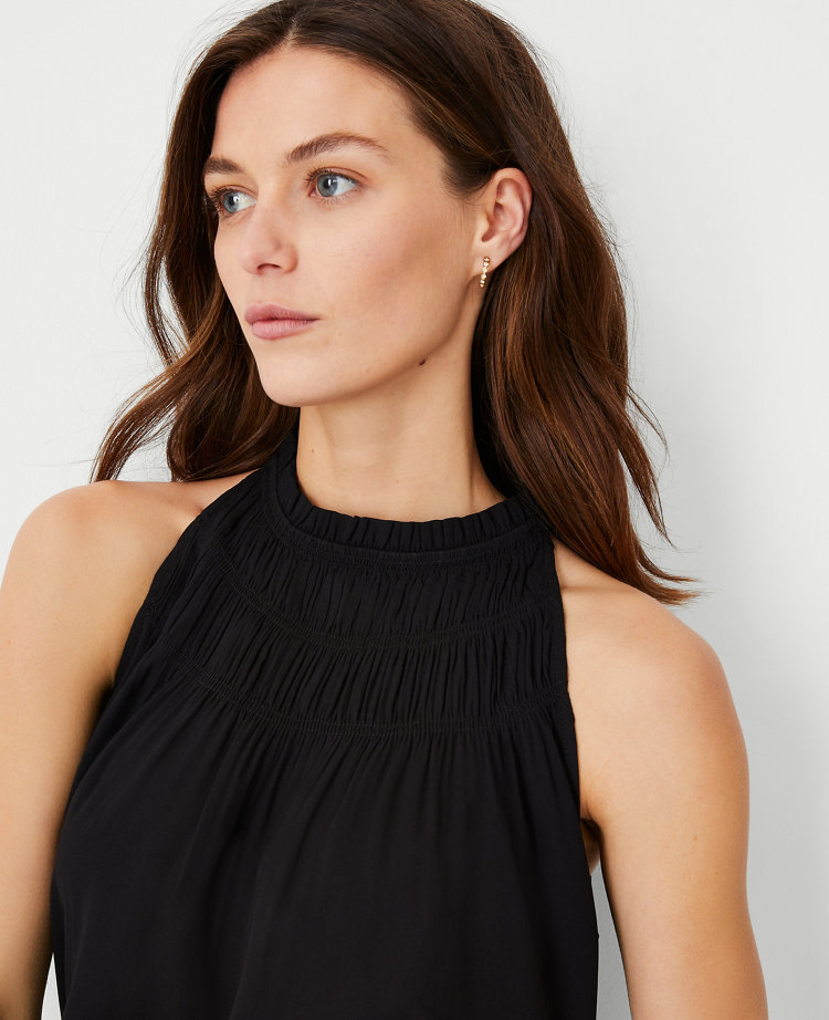 Ruffle Smocked Neck Shell