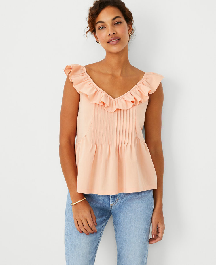 Pintucked Ruffle Shell