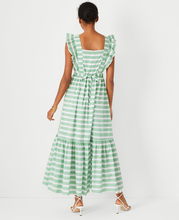 Striped Ruffle Sleeve Flare Dress