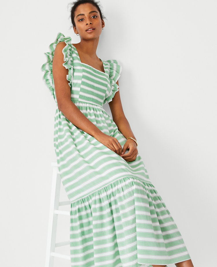 Striped Ruffle Sleeve Flare Dress