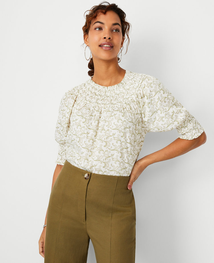 Paisley Smocked Yoke Top
