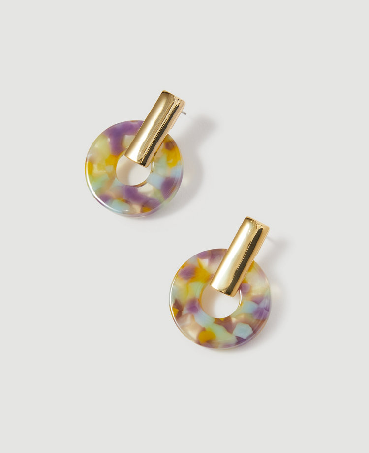 Round Tortoiseshell Print Drop Earrings