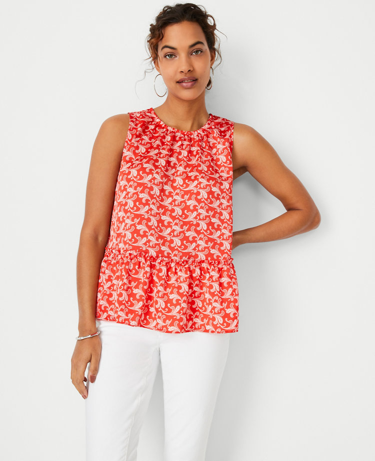 Paisley Ruffle Peplum Shell