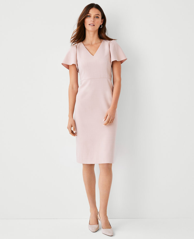 The Flutter Sleeve Sheath Dress in Crosshatch