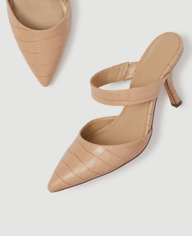 Meri Crocodile Print Mule Pumps