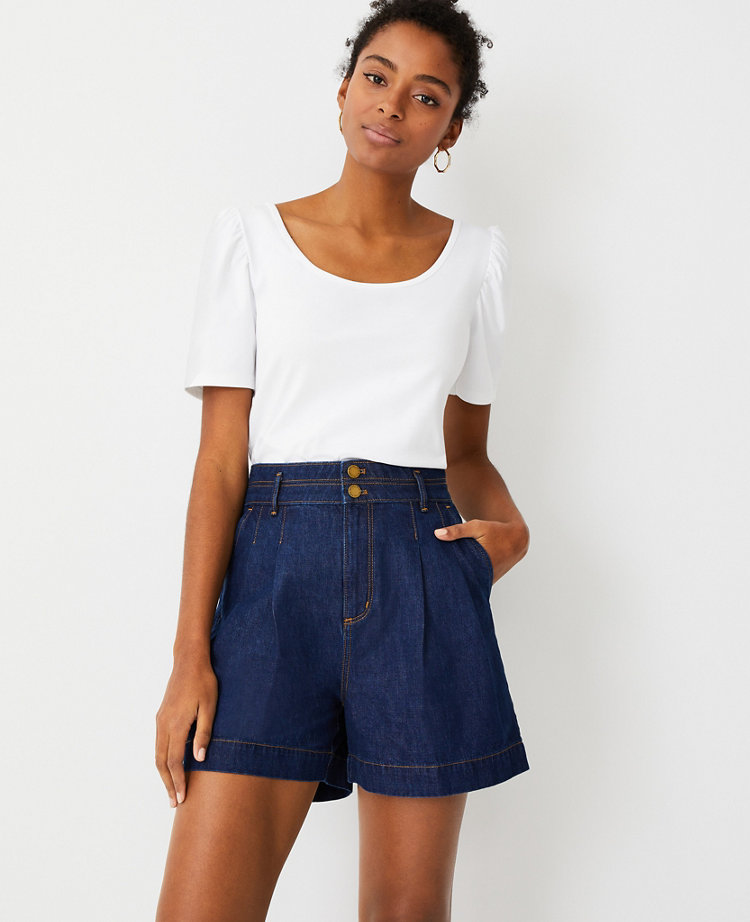 The Petite Onseam Pocket High Rise Denim Short in Rinse Wash