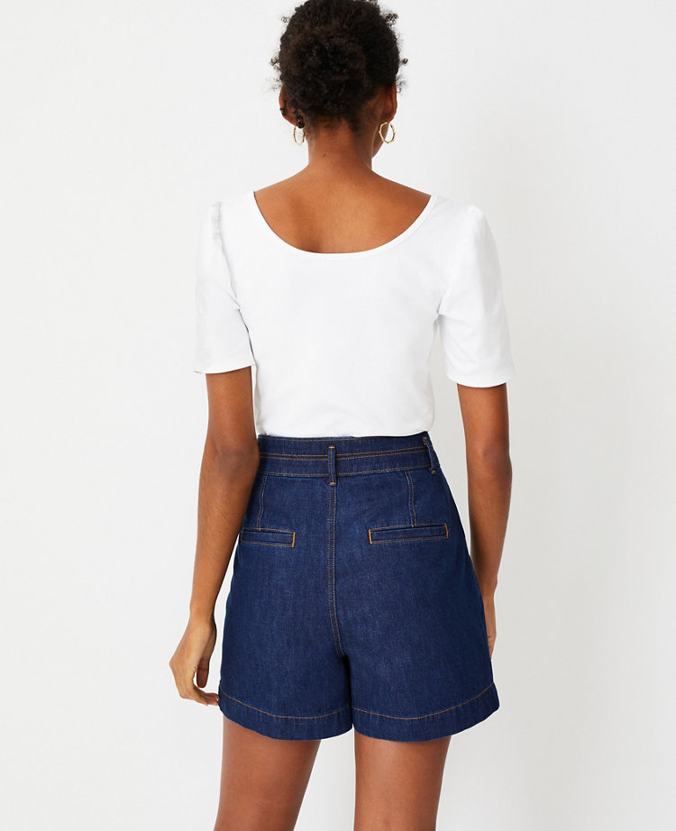 The Petite Onseam Pocket High Rise Denim Short in Rinse Wash