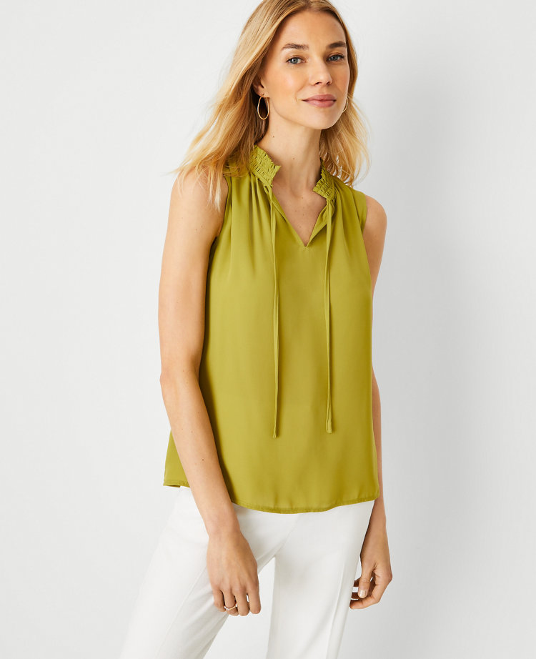 Mixed Media Tie Neck Shell