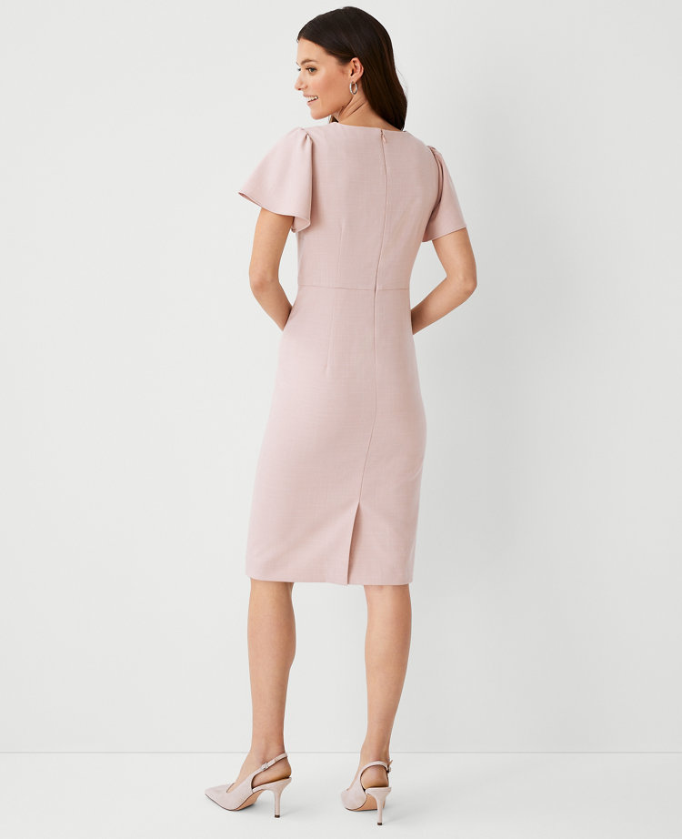 The Petite Flutter Sleeve Sheath Dress in Crosshatch