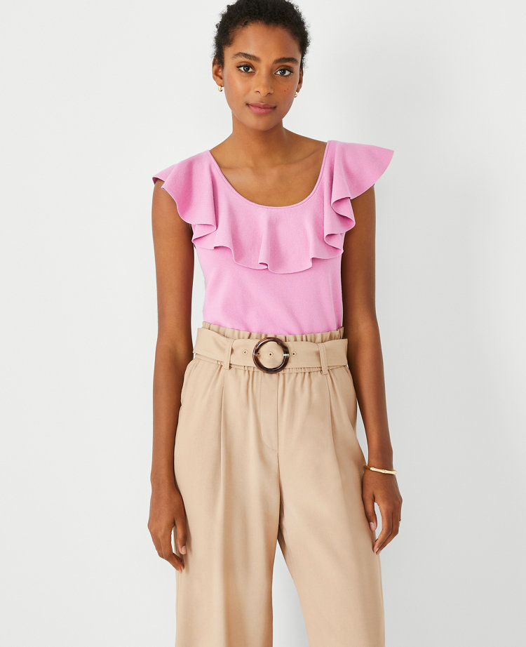 Ruffle Scoop Neck Sweater Shell