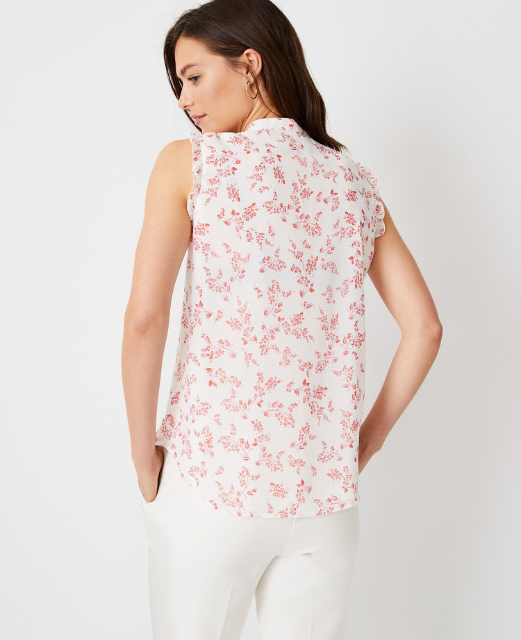 Petite Floral Ruffle Front Shell
