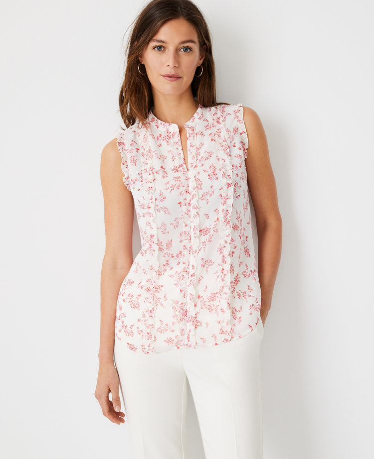 Tall Floral Ruffle Front Shell