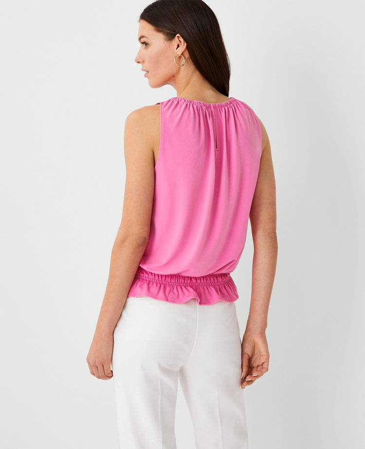 Petite Mixed Media Smocked Waist Shell