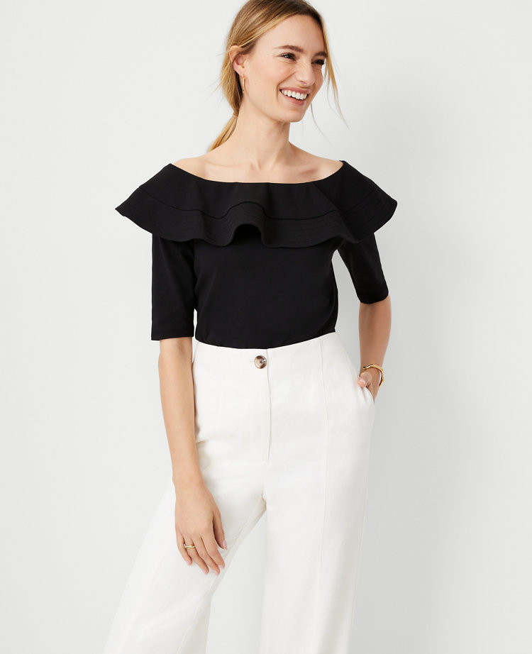 Petite Ruffle Off The Shoulder Top