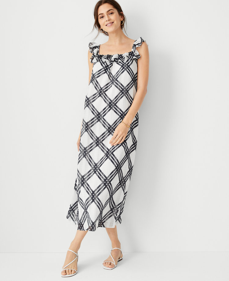 Petite Plaid Ruffle Midi Dress