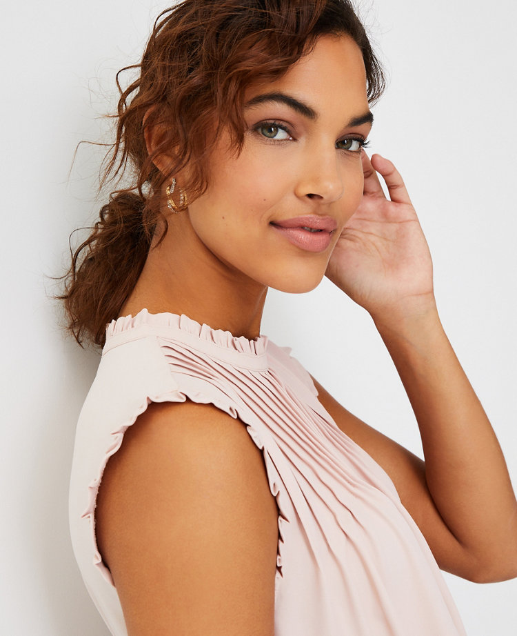 Petite Mixed Media Pintucked Shell