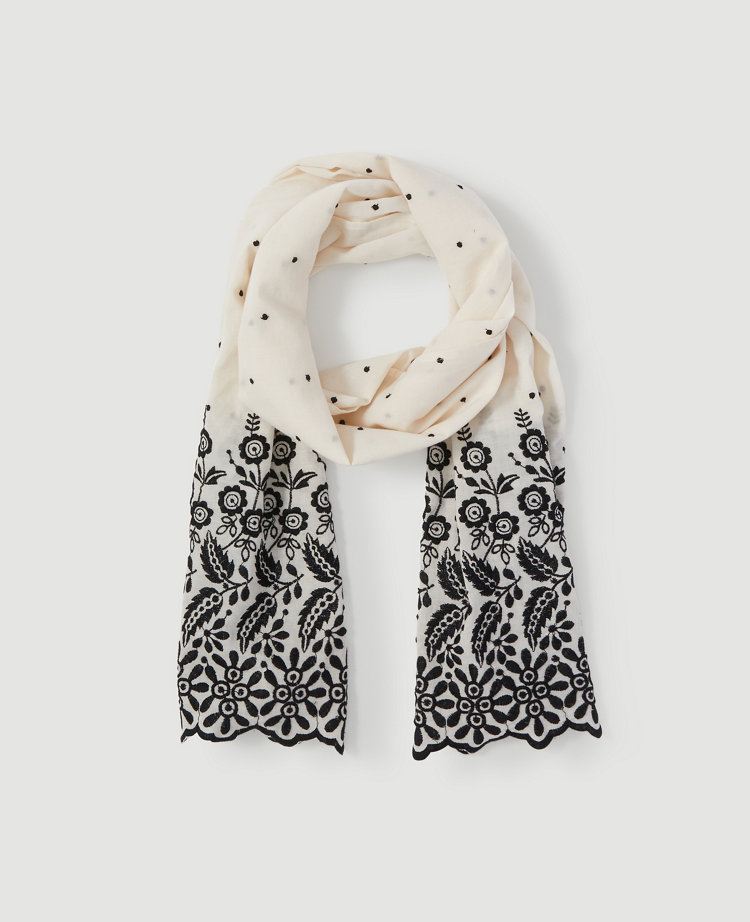 Dotted Floral Eyelet Scarf
