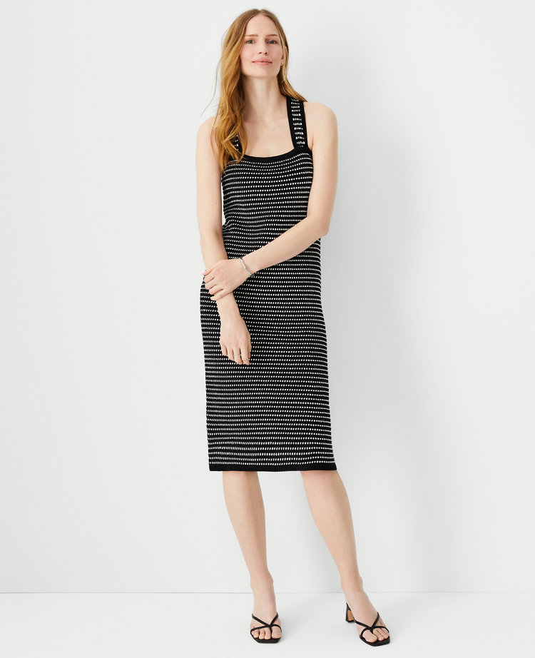 Contrast Stripe Square Neck Sweater Dress