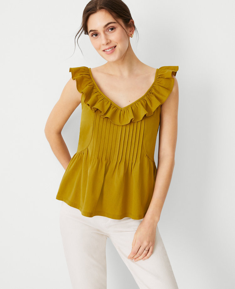 Petite Pintucked Ruffle Shell