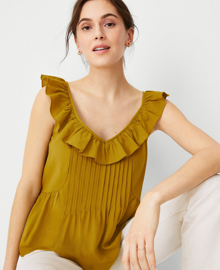 Petite Pintucked Ruffle Shell