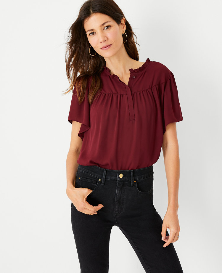 Mixed Media Ruffle Sleeve Top