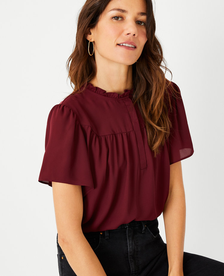 Mixed Media Ruffle Sleeve Top