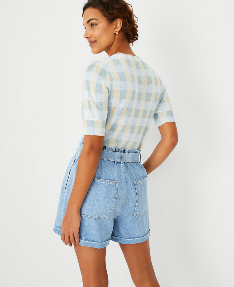The Petite Tie Waist Denim Short in Light Indigo Wash