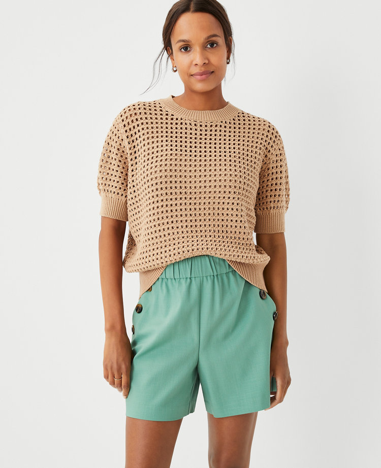 Petite Crocheted Short Sleeve Sweater
