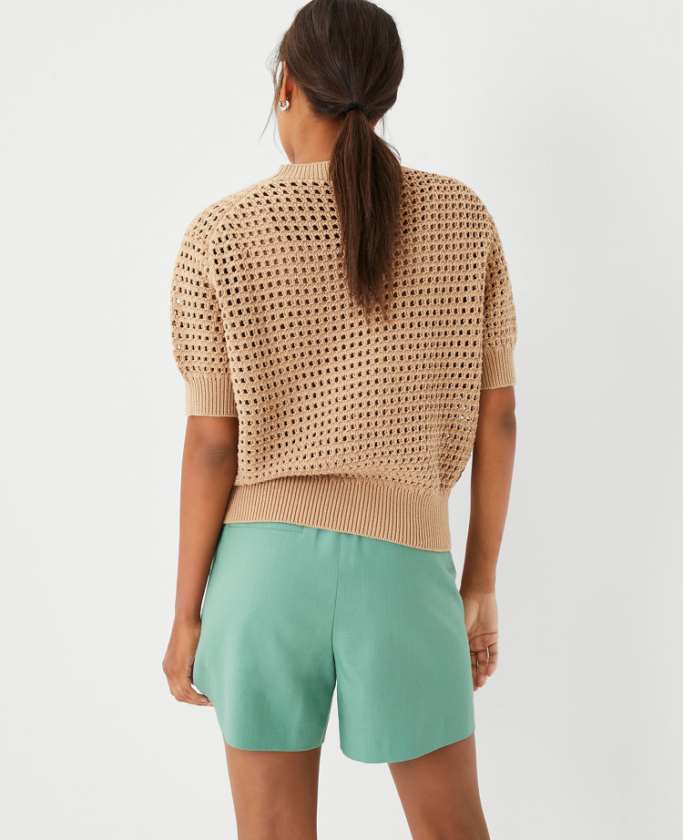 Petite Crocheted Short Sleeve Sweater