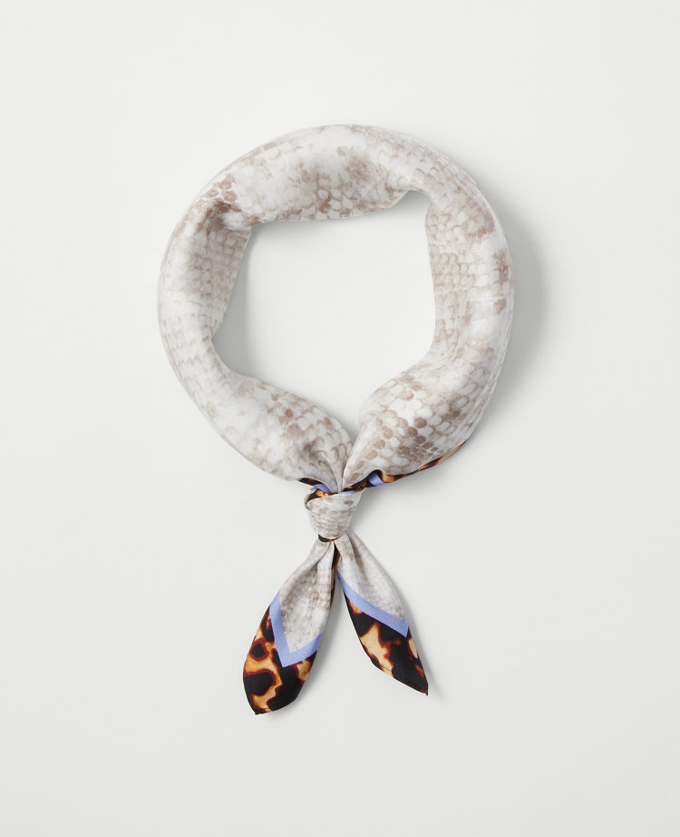 Snake and Tortoiseshell Print Silk Little Scarf