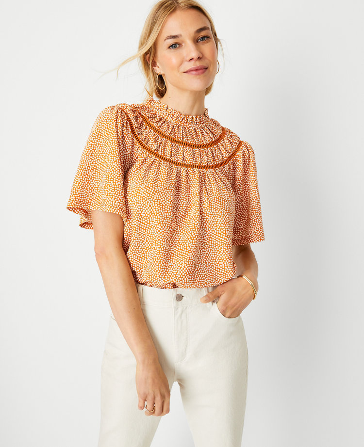 Petite Dot Cutout Flutter Sleeve Top