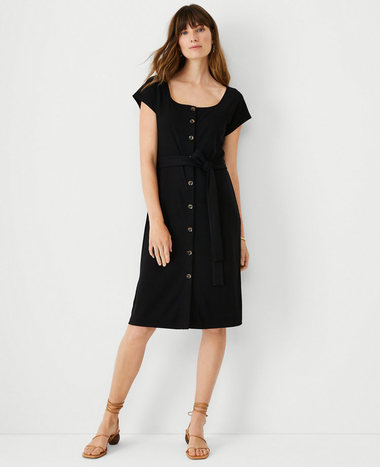 Petite Ribbed Button Sheath Dress
