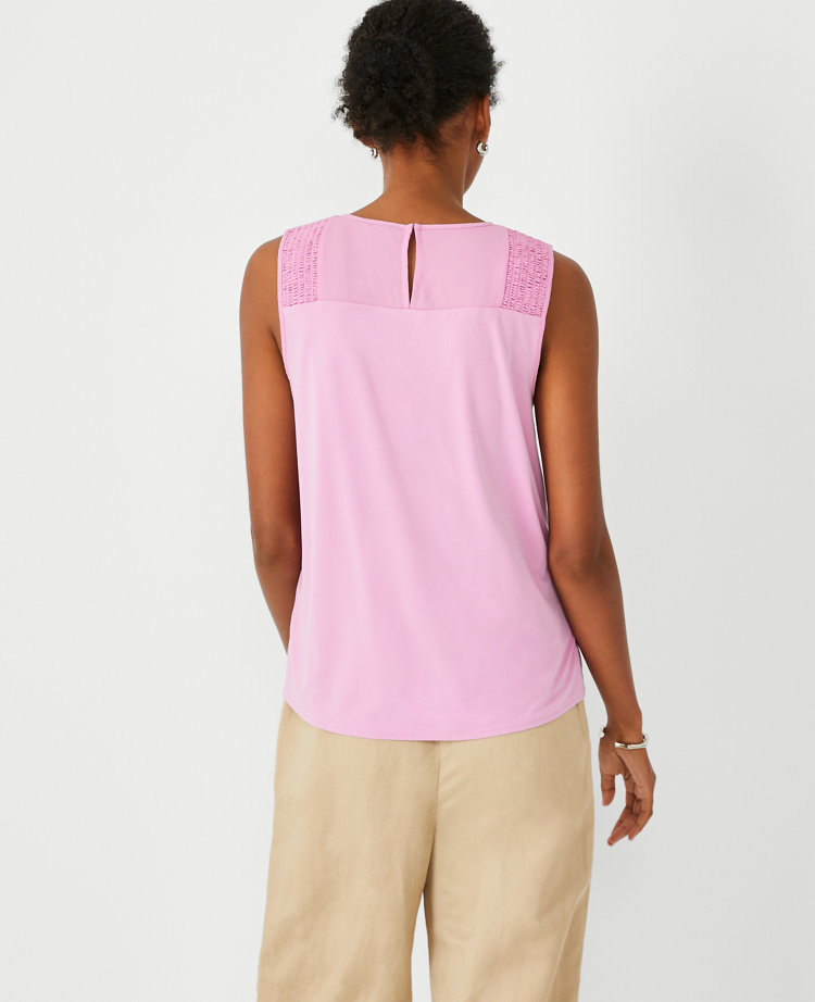 Petite Mixed Media Smocked Shoulder Shell