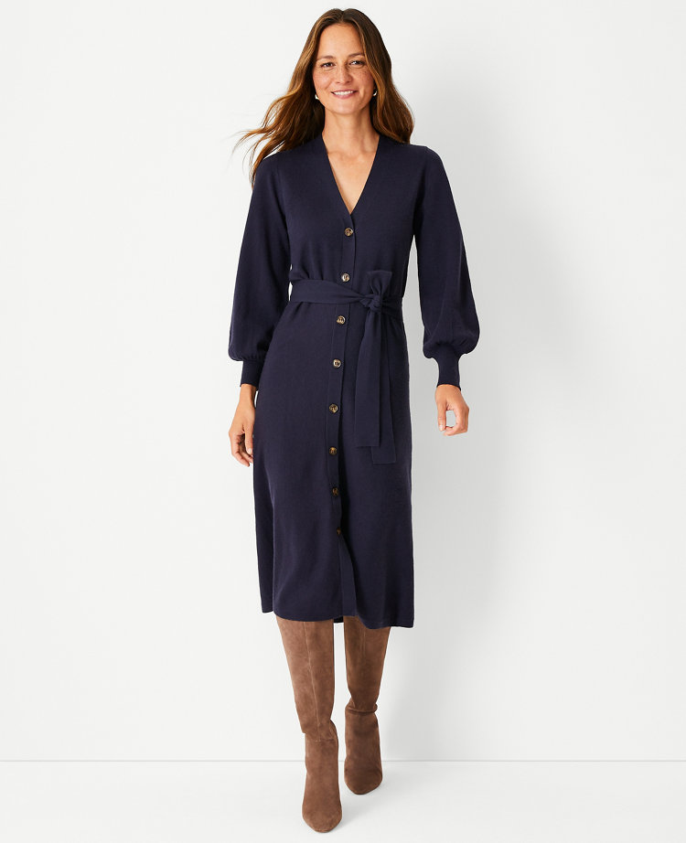 Button Belted Sweater Dress