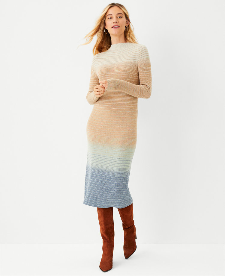 Ombre Mock Neck Midi Sweater Dress