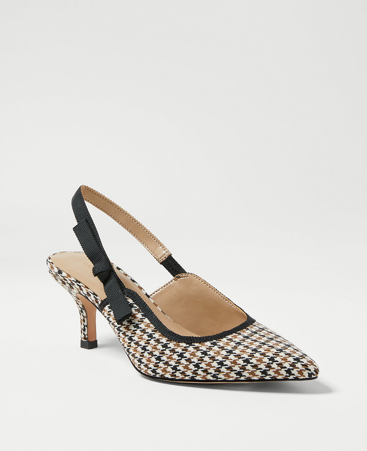 Houndstooth Bow Slingback Pumps