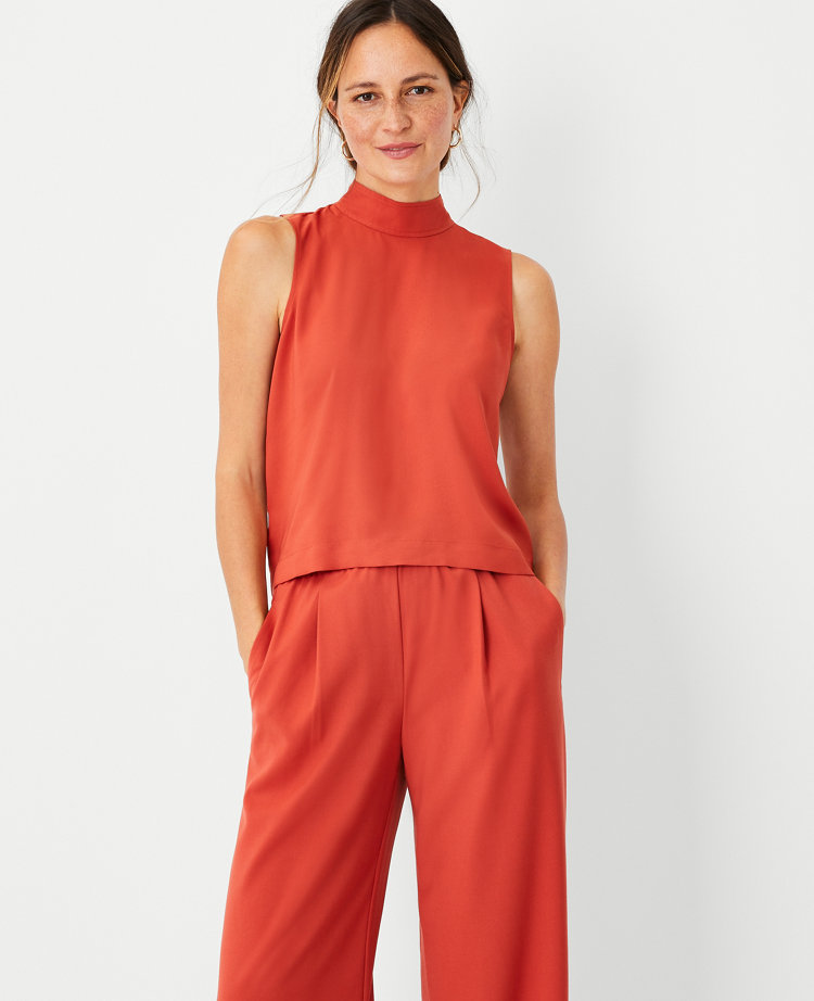 Petite Mock Neck Button Back Shell