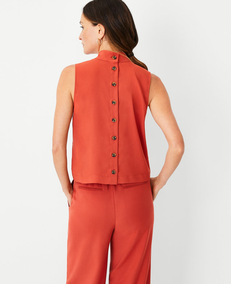 Petite Mock Neck Button Back Shell