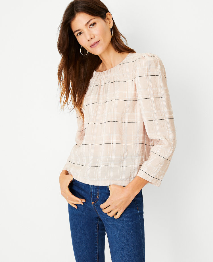 Petite Checked Button Back Top