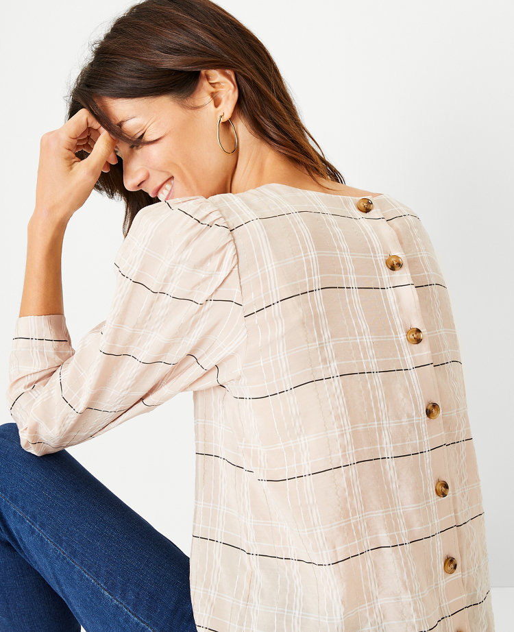 Petite Checked Button Back Top