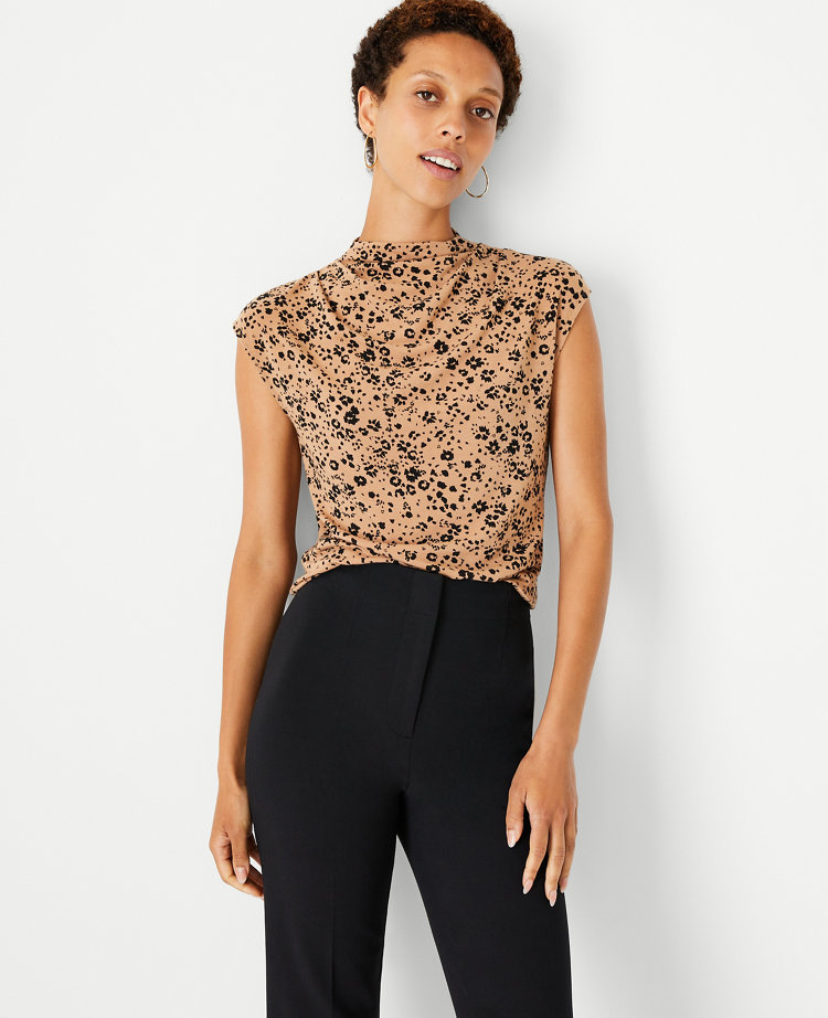 Petite Floral Mock Neck Shell