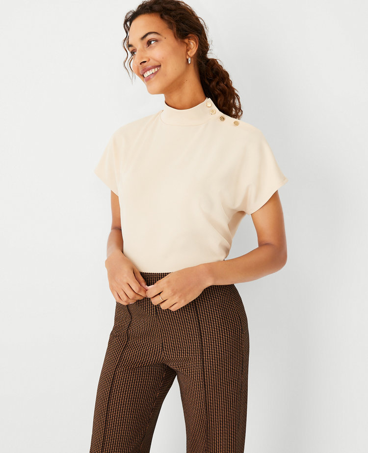 Petite Shoulder Button Mock Neck Top