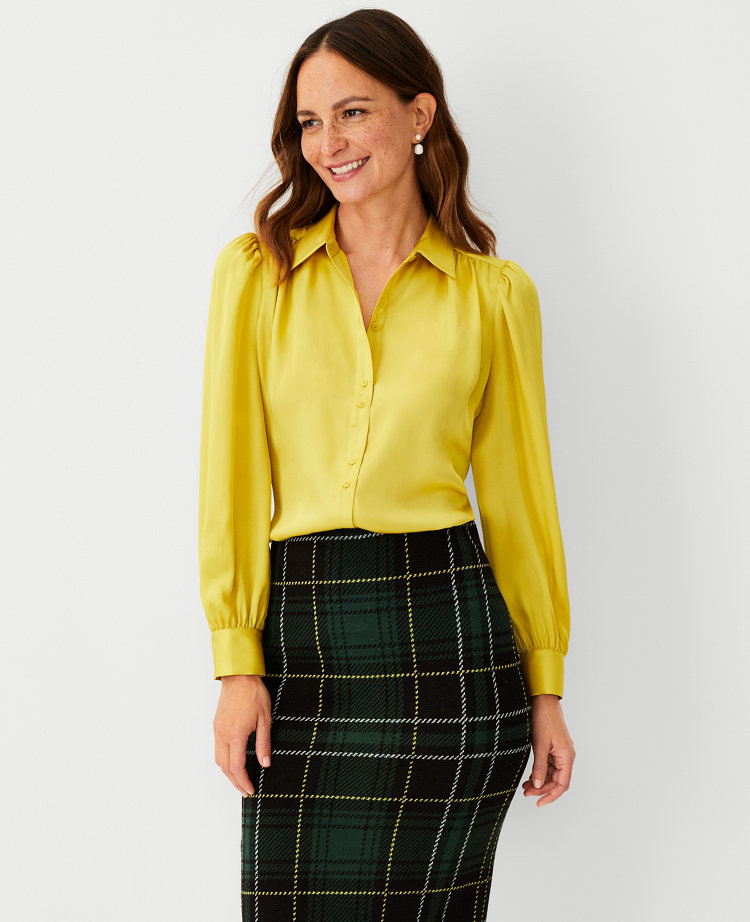 Petite Collared Button Down Blouse