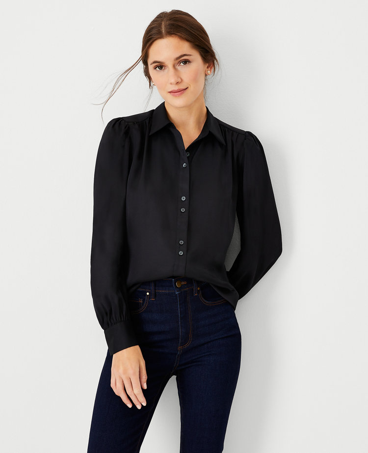 Petite Collared Button Down Blouse