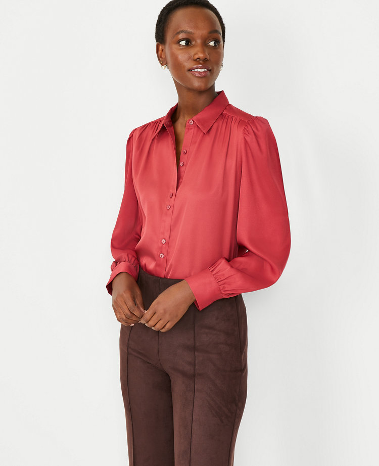 Petite Collared Button Down Blouse