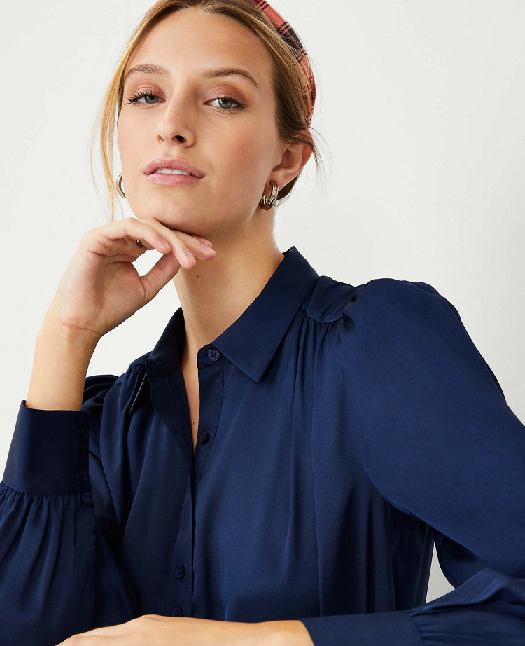 Petite Collared Button Down Blouse