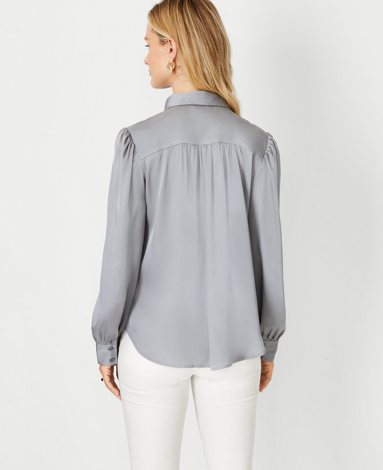 Petite Collared Button Down Blouse